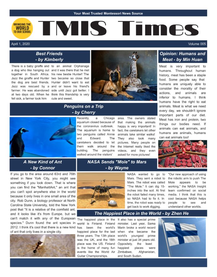 2020.4.17 – Newspaper of the school — TMIS 長華國際蒙特梭利實驗教育機構